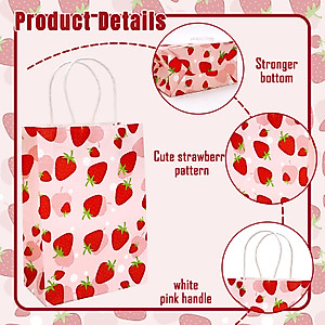 Generic AnyDesign 24Pcs Strawberry Paper Gift Bags with Handles Red Pink Strawberry Party Favor Bags Cute Goodie Candy Treat Bag for Berry Sweet Baby Shower Birthday Wedding Party Supplies