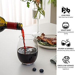 OUWO Stemless Wine Glasses Set of 4, 18 Ounces Red & White Wine Glasses for Party, Lead-free, Ideal Wine Accessories Gift (Clear)