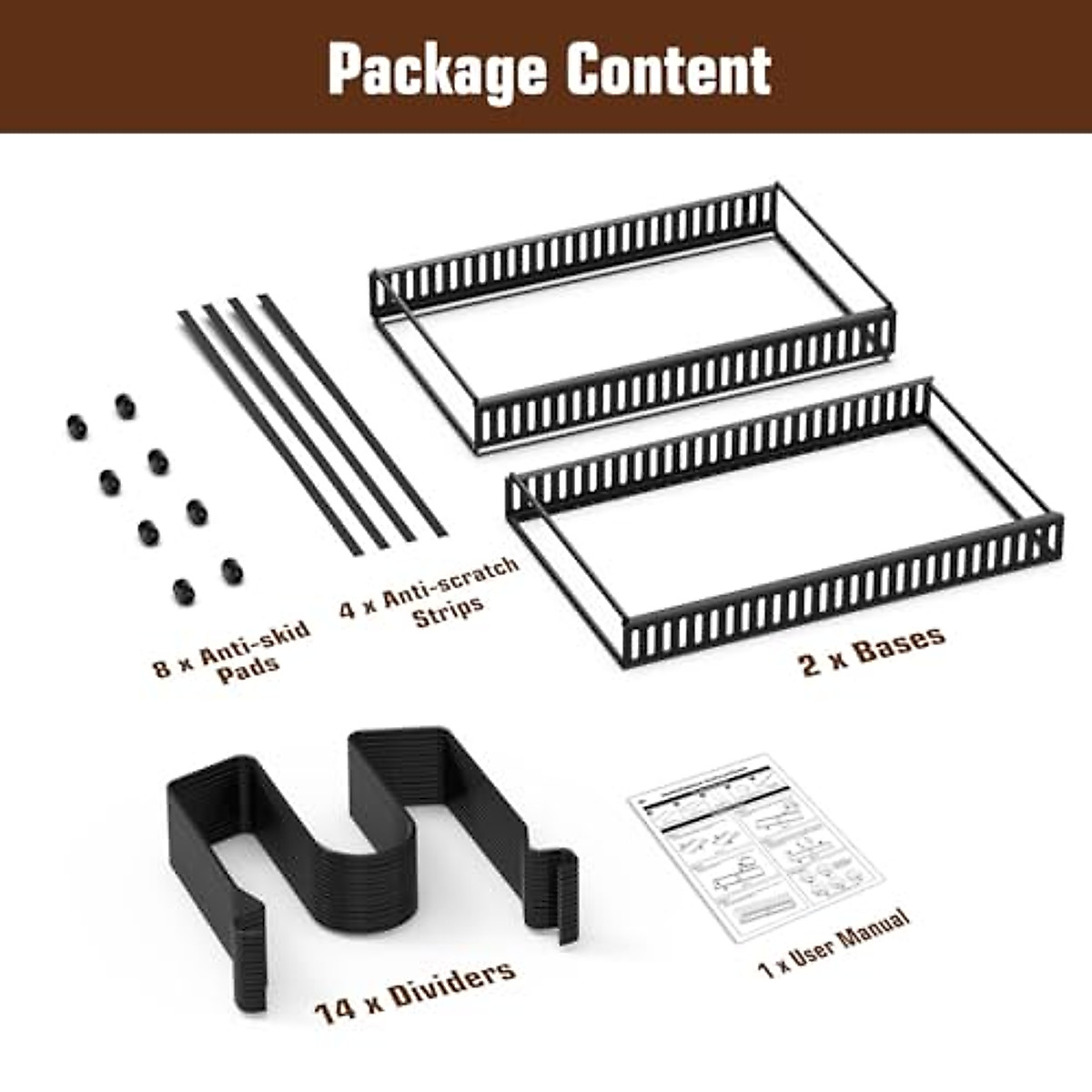 Housolution Pot Lid Organizer, Upgraded Expandable Pot and Pan Organizer with 14 Adjustable Deeper U-Shaped Dividers, Pot and Pan Storage Rack Lid Holder for Cabinet, Black