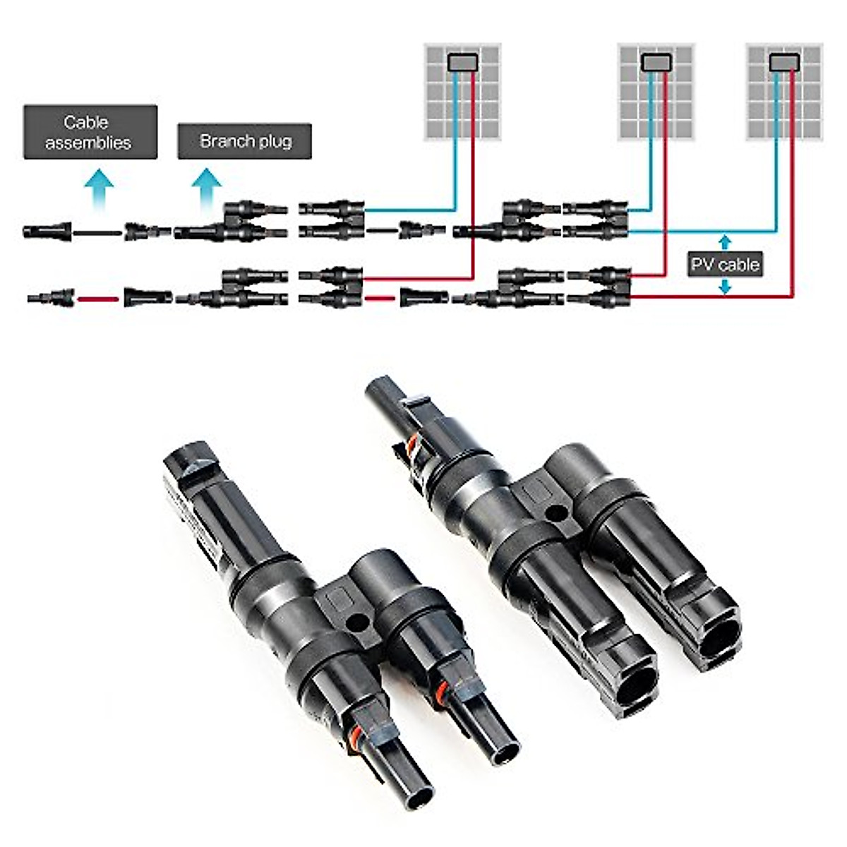 ALLPOWERS MC-4 Branch Connectors Solar Panels Connectors Y Connector in Pair MMF+FFM for Parallel Connection Between Solar Panels