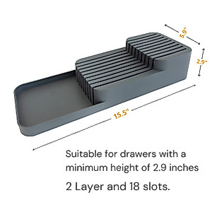 SAVUK Silverware Organizer, Compact Cutlery Organizer, Large Kitchen Drawer Utensil Divider Tray, Small Silverware Holder Spoon Fork Flatware Storage, 9 Section (Knives Organizer)