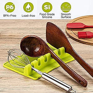 JINCAO 6 Slot Silicone Kitchen Utensil Rest with Widen Drip Pad for Multiple Utensils, Anti-slip Heat Resistant BPA-Free Rest Holder, Grill Utensil Rest, Upgraded Spoon Holder for Stove Top (Green)