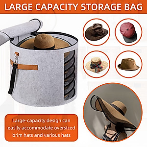 Ohiyoo Large Hat Boxes for Wide Brim, Large Hat Storage Box 19" D x 17" H, Hat Boxes for Women Storage Large Round Men Hat Box, Foldable Felt Stuffed Animal Toy Storage Bin with Lid (Light Gray)