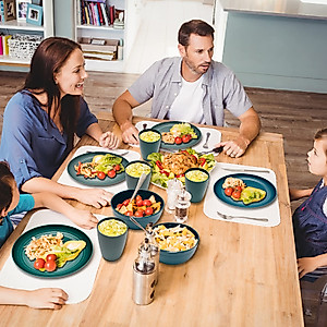 Plastic Dinnerware Sets for 6, Osonm 24PCS Lightweight Unbreakable Plates Bowls Cups Sets, Dishwasher Microwave Safe Dishes Set for Camping, RV, Picnic, Kitchen, Great for Kids & Adults