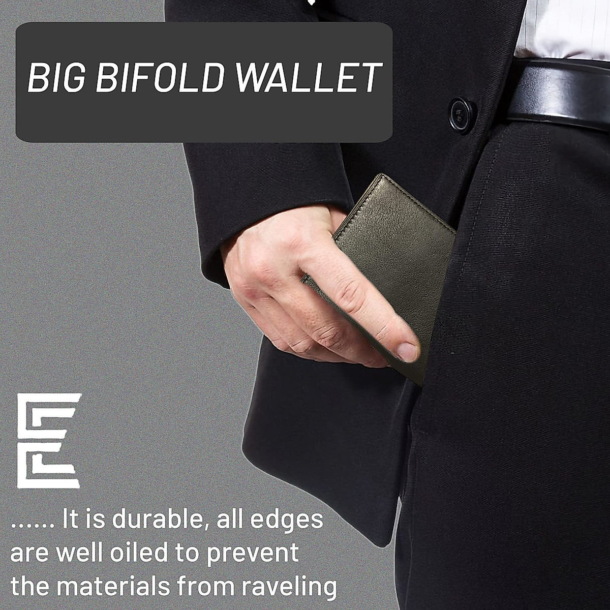 E Elton Genuine Lambskin Leather Hipster Bifold Wallets for Men Black Extra Large Bifold Wallet- RFID Protection