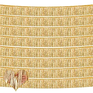 6 Pack 10 Feet Foil Fringe Garland Metallic Tinsel Banner Wall Hanging Curtain Streamers Backdrop for Parade Floats Bachelorette Birthday Party Thanksgiving Christmas Decorations(Champagne Gold)
