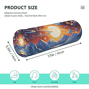xigua Cartoon Space Neck Roll Pillow for Neck Relief with Removable Washable Cover - Memory Foam Round Cylinder Bolster, Ergonomically Designed for Head, Neck, Back, and Legs