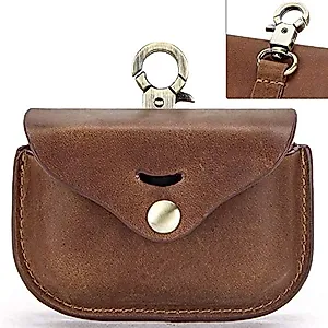 for wf-1000xm3 Case, Personalized wf-1000xm3 Leather case with Carabiner, Genuine Leather Protective Case Cover Shockproof for Sony WF-1000xm3 Case Wireless Charging Case (Blank, Brown)