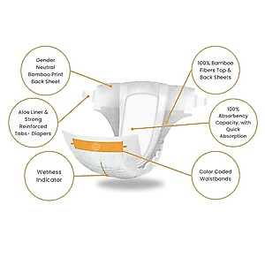 Little Toes Natural Disposable Bamboo Diapers ǀ Premium Quality ǀ Hypoallergenic ǀ Pure Comfort ǀ Eco-Friendly ǀ Sustainable ǀ Size 2-3 Medium ǀ 36 Pack