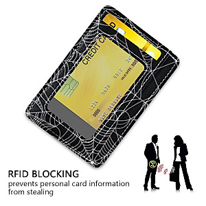 susiyo White Spider Web Slim Minimalist Wallets Rfid Blocking Card Wallets PU Leather Front Pocket Wallets for Men and Women