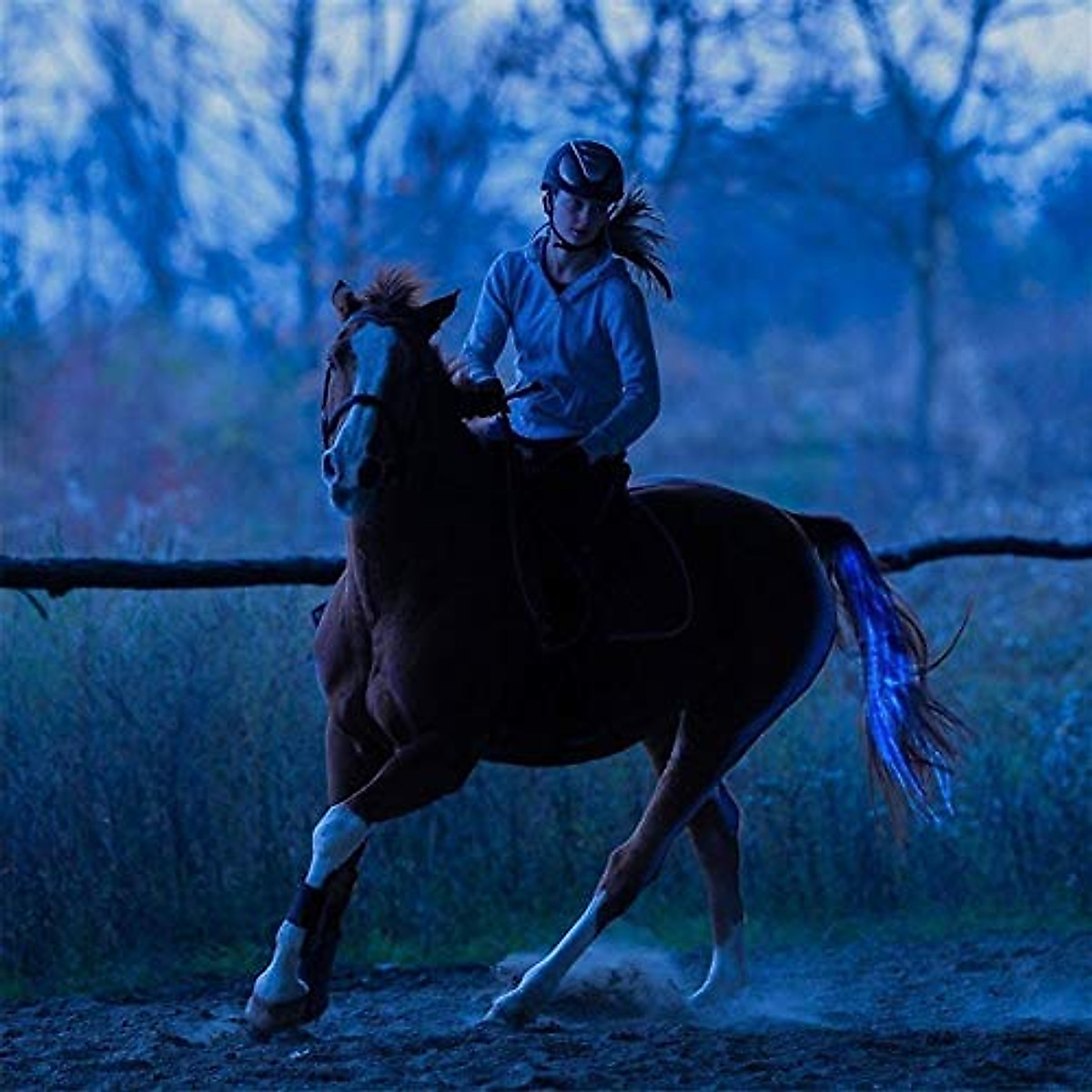HABADOG 55cm/100cm Horse Tail USB Light Chargeable LED Crupper Horse Harness Equestrian Horse Riding Cheval Equitation (Color : 100cm Blue)