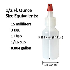 510 Central Yorker Squeeze Bottles (1/2oz, 12 Pack) Boston Round with Red Tip Caps - LDPE Plastic - Made in USA