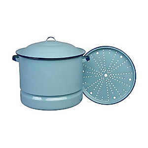 Cinsa Enamel on Steel 15-Quart Tamale/Vegetable/Seafood Steamer Pot with Lid and Trivet (Blue Color)