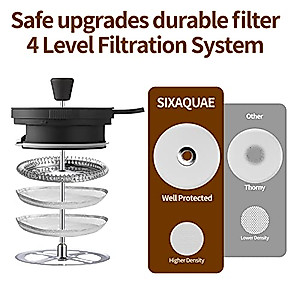 SIXAQUAE French press 34oz French Press Coffee Maker with 4 Filters Cold Brew Coffee Maker Heat Resistant Durable Borosilicate Glass 1000ml