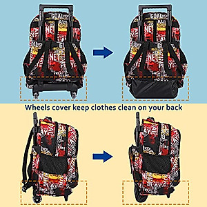 seastig Rolling Backpack for Kids Wheeled Backpack Double Handle Wheeled Backpack with Lunch Bag and Pencil Case Set