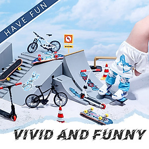 35 Pcs Mini Finger Toy Set, Finger Scooter/ Skateboards/Shoes/Bikes/ Tops/Pants/ Knee Pads, Tiny Swing Board, Mini Bike Wheels Toys for Party Favors