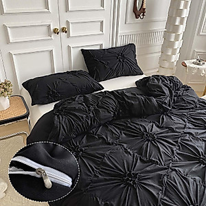 MEBAMY Queen Duvet Cover Set Black: Flower Microfiber 3 Pieces Bedding Cover Set Queen, Hotel Resort Style Comfort Cover Set with Zipper Closure, Soft Breathable Comfy