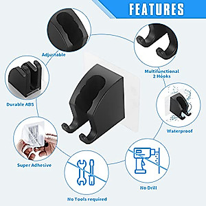 JONKEAN Handheld Shower Head Holder with 2 Hanger Hooks, 2 Pack Strong Adhesive Shower Head Holder, Adjustable Shower Wand Holder Wall Mount, Bathroom Waterproof Shower Handle Holder No Drill Need