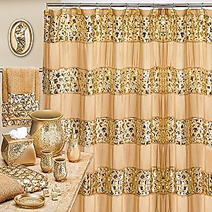 Popular Bath Sinatra Champagne and Gold 8 Piece Shower Curtain and Resin Wastebasket Set