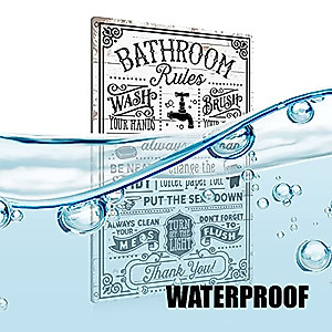 BEASTZHENG Funny Bathroom Rules Metal Tin Sign Wall Decor - Farmhouse Bathroom Quote Tin Sign for Toilet Restroom Washroom Home Decor Gifts