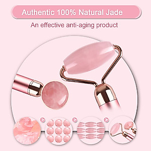 ZS ZESHIN Upgrade 2 in 1 Vibrating Jade Facial Massager Roller, Electric Rose Quartz Eye Face Roller to Press Skin Cream Oil for Anti-Aging Reducing Wrinkles and Glowing Youthful Skin Tone
