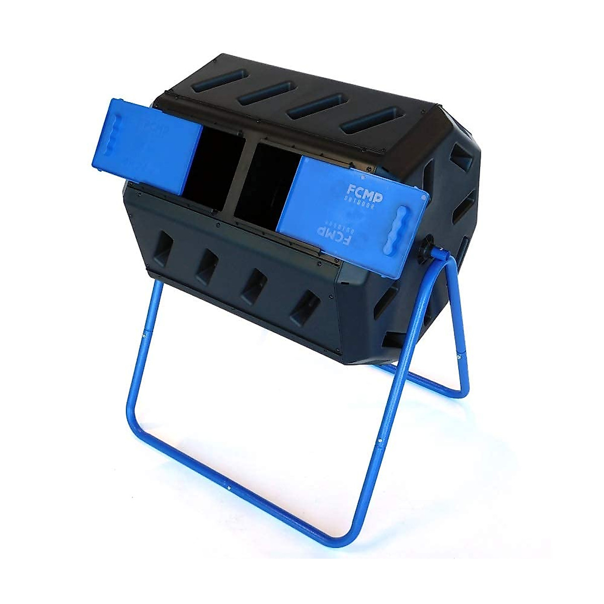 FCMP Outdoor IM4000-DD Dual Chamber Tumbling Composter with Double Doors (Blue) Canadian-Made, 100% Recycled Resin