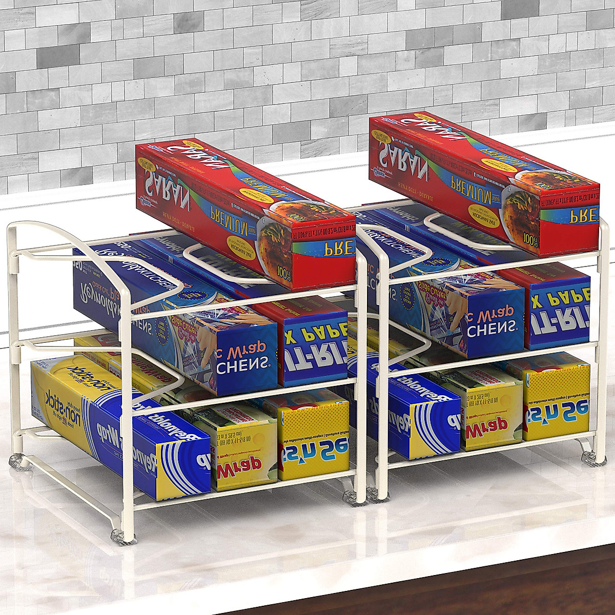 SimpleHouseware Kitchen Box Organizer Wrap Rack Foil Holder, White, Set of 2