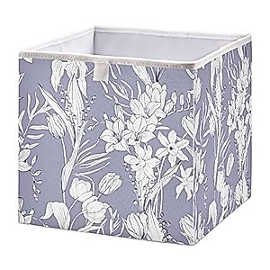CaTaKu Tulips Lilies Purple Cubes Storage Bins 11 inch Collapsible Fabric Storage Baskets Shelves Organizer Foldable Decorative Bedroom Storage Boxes for Organizing Home