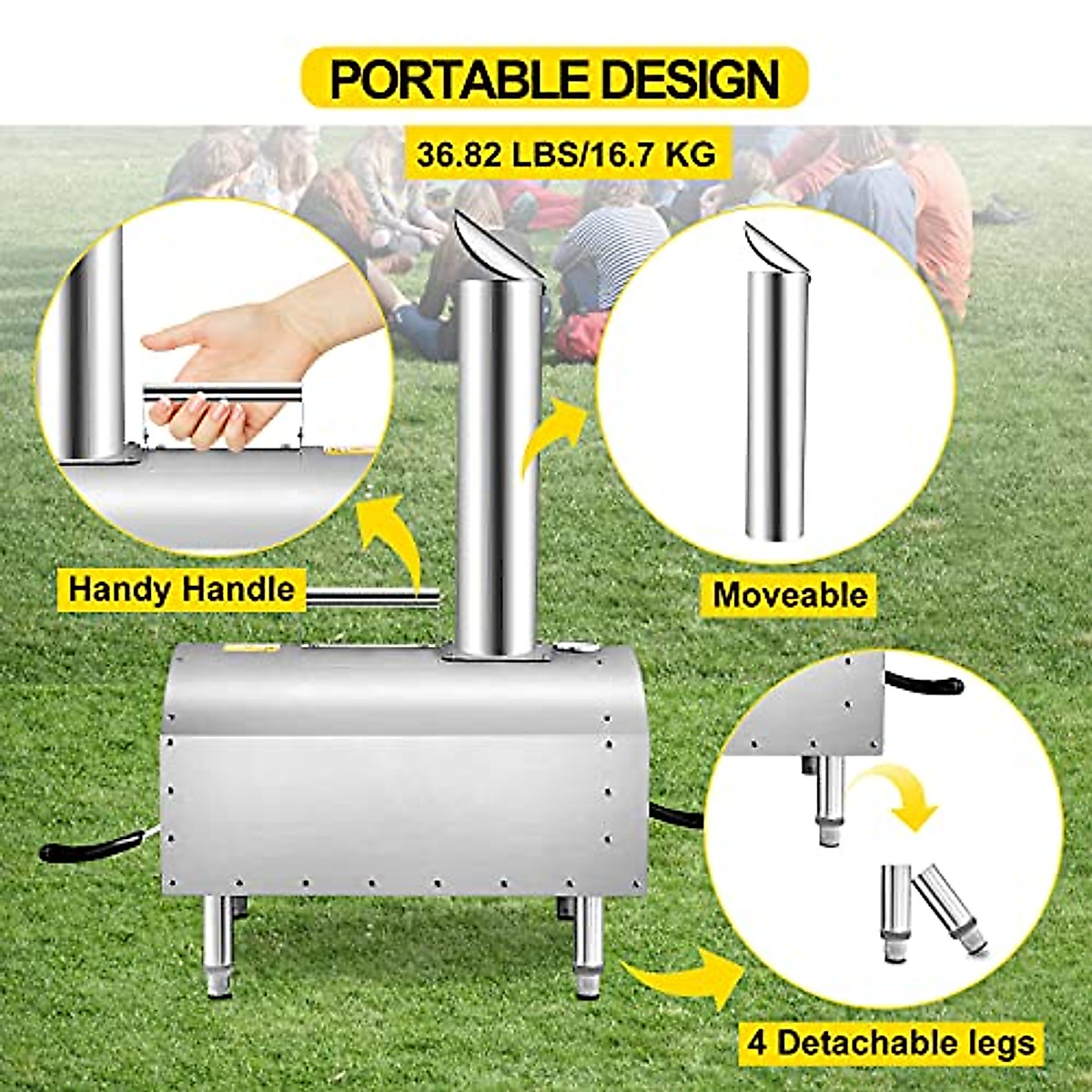 VEVOR Wood Fired Oven 12",Outdoor Pizza Oven with Foldable Legs,Stainless Steel Pizza Maker 932℉ Max Temperature,Wood Pellets Burning Pizza Oven with Accessories for Outside,Garden,Courtyard Cooking.