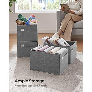 SONGMICS Storage Baskets, Set of 4 Extra Large Storage Bins for Organizing, 30L, 15.7 x 11.8 x 9.8 Inches, Fabric Storage Cubes for Shelves, Easy to Clean, Foldable, 2 Handles, Dove Gray UROB240G04