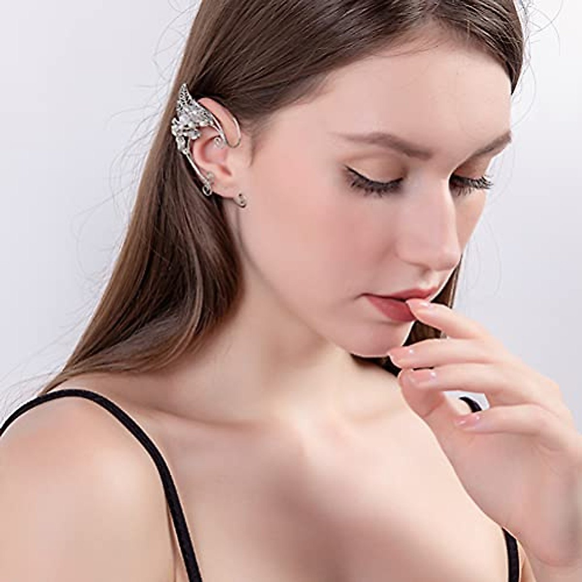 Holibanna Elf Ear Cuffs for Women Elf Fairy Earrings Cuff Wrap Clip on Filigree Earrings for Halloween Costume Cosplay Wedding Party Jewelry (D)