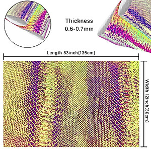 HYANG Holographic Snake Embossing Gold PU Faux Leather Sheets,Very Suitable for Making DIY Crafts,Handbags Leather Earrings, Bows,Sewing etc 1Rolls 12"X53" (30cmX135cm)
