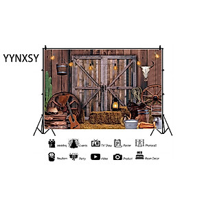YYNXSY Western Cowboy Backdrop Western Party Supplies Decorations Wild West Decor Rustic Wooden House Barn Photography Background for Kids Boy Children Boy Baby Birthday Banner Photo Booth7 x 5 FT