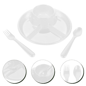 Hemoton Pasta Plate Bowl Plates Divided Plates Dinner Plate: Portion Control Plate 4 Compartments Diet Plate with Soup Compartment for Adult Home Restaurant 8.5 Inch White Bowl Plate