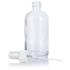 JUVITUS 8 oz Clear Boston Round Thick Plated Glass Bottle with White Fine Mist Spray (2 Pack)