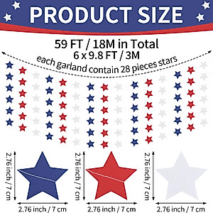 Patriotic Star Garland Banner Streamers Red White and Blue - 59 Ft 6 Strands - Patriotic Decorations for 4th of July, Independence Day, Labor Day, Veterans Day, Memorial Day