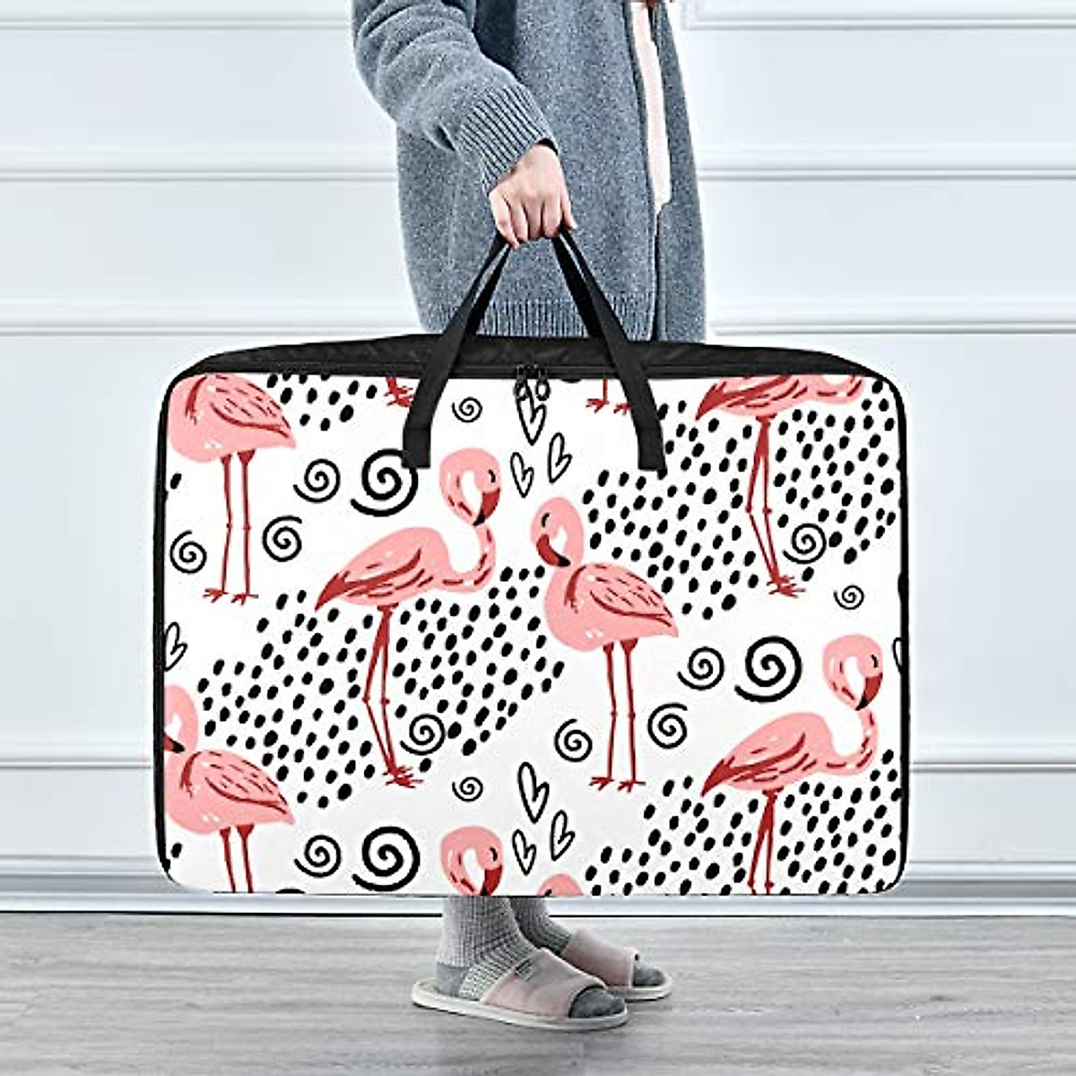 MCHIVER Quilt Storage Bag Clothing Organizer - Flamingo Pattern Under Bed Storage Bins Bedroom Storage Clear Window & Carry Handles Great for Under Bed Storage