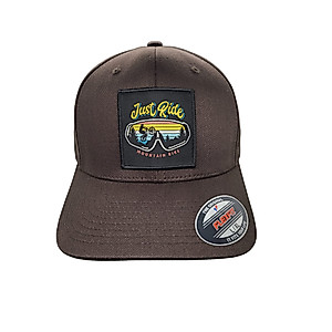 Fitted Hat - Mountain Bike Flexfit Hat with Just Ride Woven Patch (Brown, L/XL)