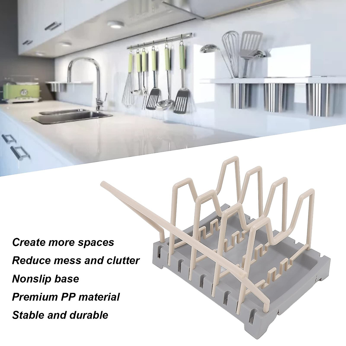 Orenic Pot Lid Organizer, Multifunction Pot Lid Holder Rack for Cabinet, Space Saving Pan Organizer with Non-slip Base for Kitchen Storage (B)