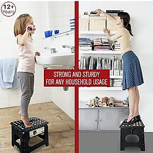 Spranster Super Strong Folding Step Stool - 11" - Sturdy Enough to Hold 300 Lb - Lightweight Foldable Step Stool for Adults and Kids - Opens with one Flip - Great for Kitchen, Bathroom and Bedroom