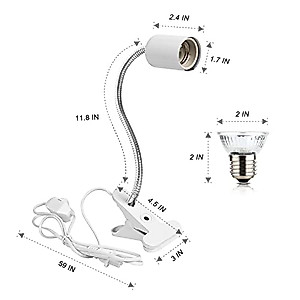 Dimmable 2-Pack White Adjustable Reptile Clamp Heat Lamp Fixture Holder with 3-Pack 30W Sun Basking Spot Lamp, Flexible Clamp Lamp Stand with Clip for Aquarium, Reptiles,Lizard, Turtle, Snake