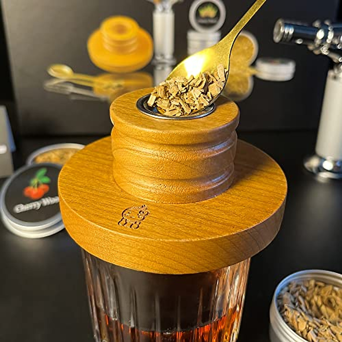 Cocktail Smoker Kit with Torch | Good for Whiskey and Bourbon Flavoring | 4 Flavor Wood Chips (Cherry, Apple, Hickory and Peach) A True Gift Set | for Men, Dads & Husband | (Butane not Included)