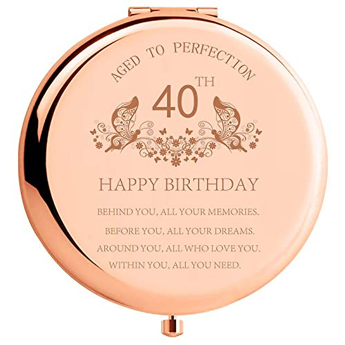 SFHMTL 40th Birthday Gift for Mom Stainless Steel Portable Compact Makeup Mirror Behind You All Your Memories Presents with Gift Box Engraved Cosmetic Mirror for Aunt Wife Coworker Rose Gold