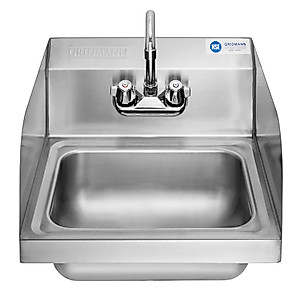 GRIDMANN Commercial NSF Stainless Steel Sink with Faucet & Side Splashes - Wall Mount Hand Washing Basin