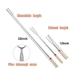 HSHKJ Marshmallow Roasting Stick 8 Packs Smores Skewers for fire Pit Telescoping BBQ Fork with Wooden Handle for Sausage Hot Dog Campfire Camping Stove Grill Kit with Portable Bag,32Inch