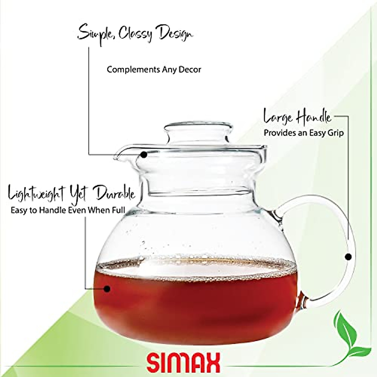 Simax Glass Teapot For Stovetop: Glass Tea Kettle For Stove Top - Tea Pots For Stove Top - Stovetop & Microwave Safe Kettles For Boiling Water - Clear Glass Tea Pot With Spout -1 Quart/4 Cup Teapots