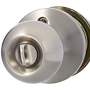 Amazon Basics Exterior Door Knob With Lock, Standard Ball, Satin Nickel