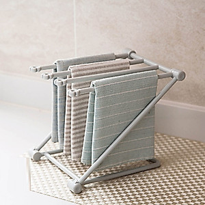 MINGZHE Washcloth Holder Dish Rag Cloth Holder Countertop Dishcloth Drying Rack 4 Arms Folding Vertical Hand Towel Stand Dish Rag Storage Holder for Kitchen(Light Gray)