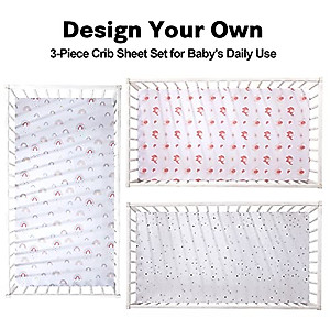 Plushii Crib Sheets for Baby Girls 3 Pack, 28"x 52" Extra Soft Microfiber Crib Sheet Set for Baby Crib Mattress Sheet & Toddler Mattress Pad, Rainbow & Elephant & Stars