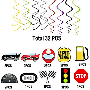 48 Pcs Race Car Party Decorations - Race Car Birthday Party Favors Race Car Party Supplies Race Car Party Hanging Swirls Decorations